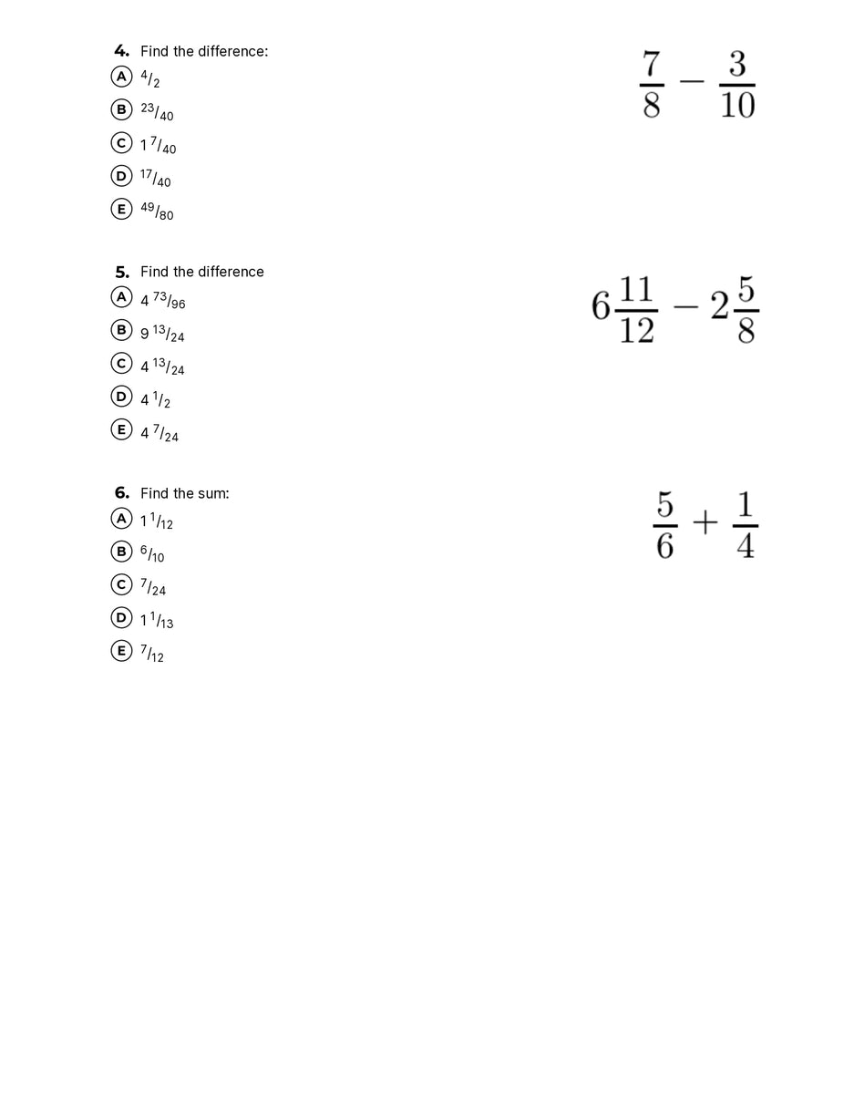 Adding And Subtracting Fractions/Mixed Numbers Quiz – Quiz Shop