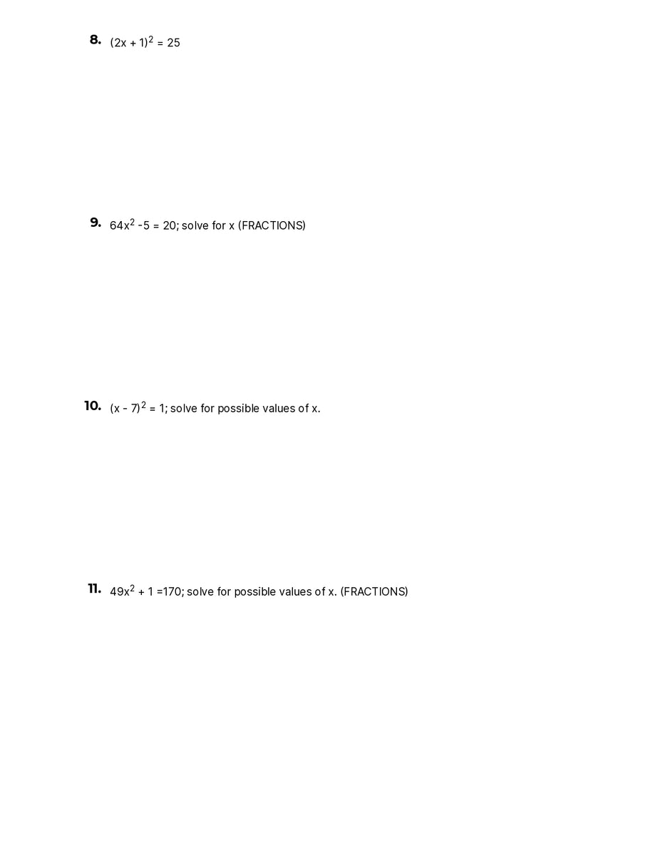 Algebra 1 Quiz Solving Quadratic By Square Roots – Quiz Shop