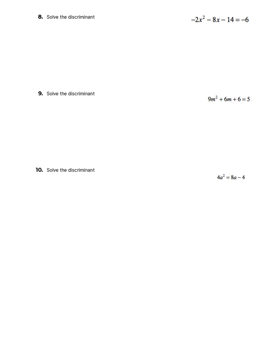 Algebra 1 Solving For The Discriminant – Quiz Shop