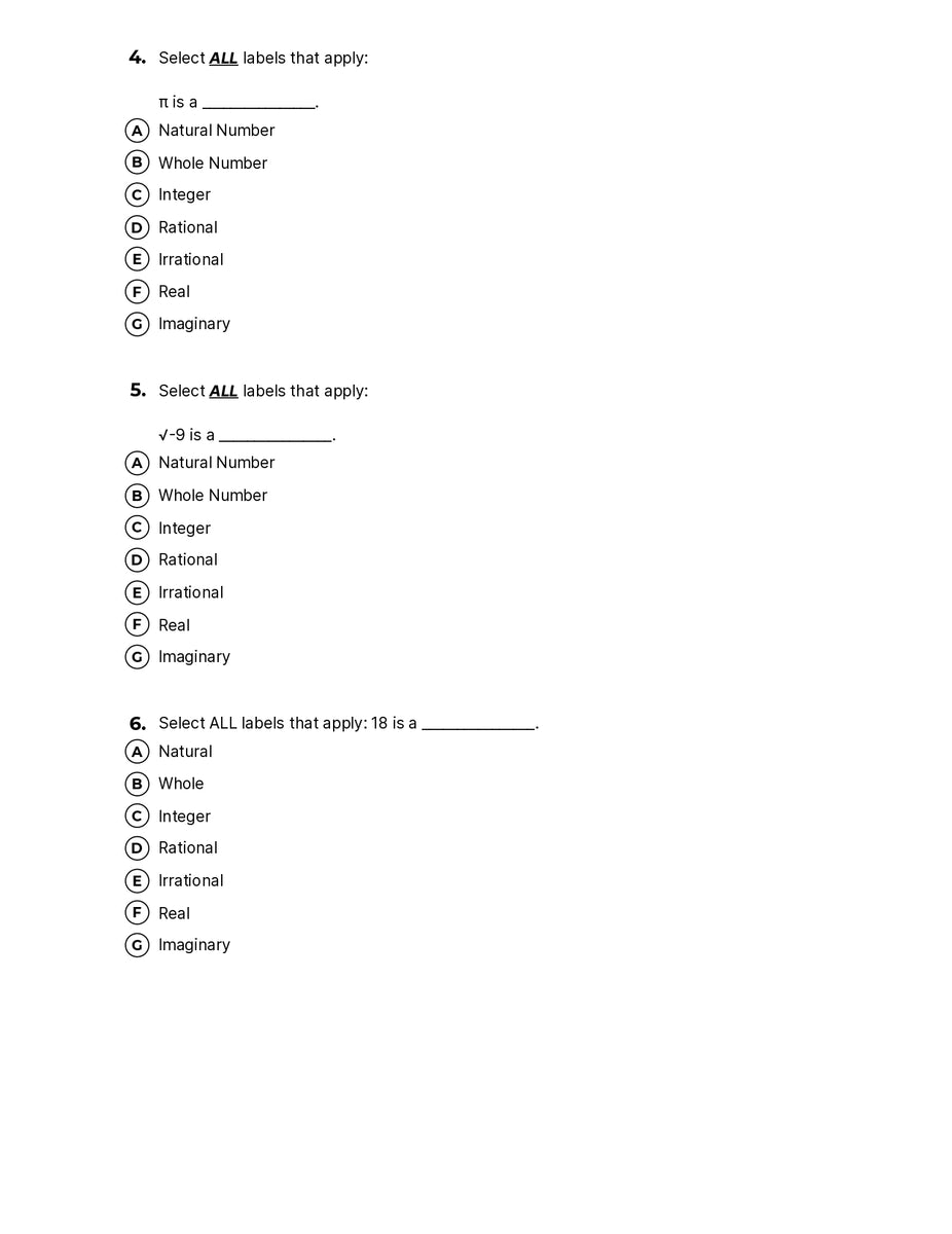 Algebra I Warm-Up Classifying Rational Numbers – Quiz Shop