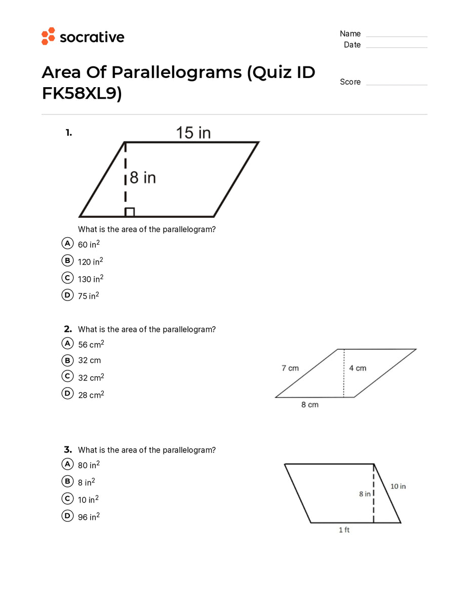 Area Of Parallelograms – Quiz Shop
