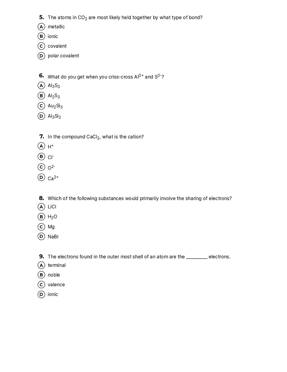 Bonding Nomenclature And Charges – Quiz Shop