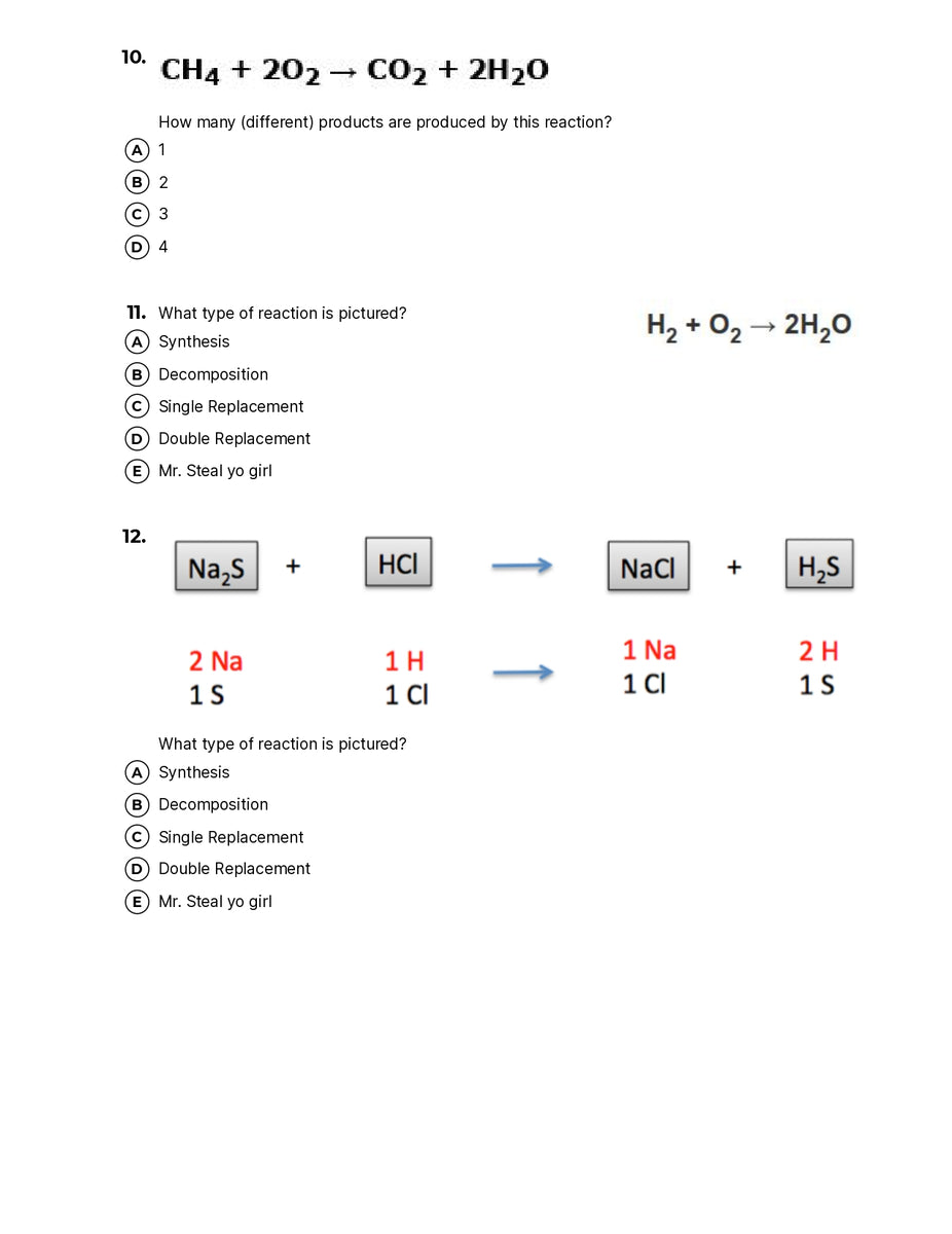 Chemical Reactions Quiz – Quiz Shop