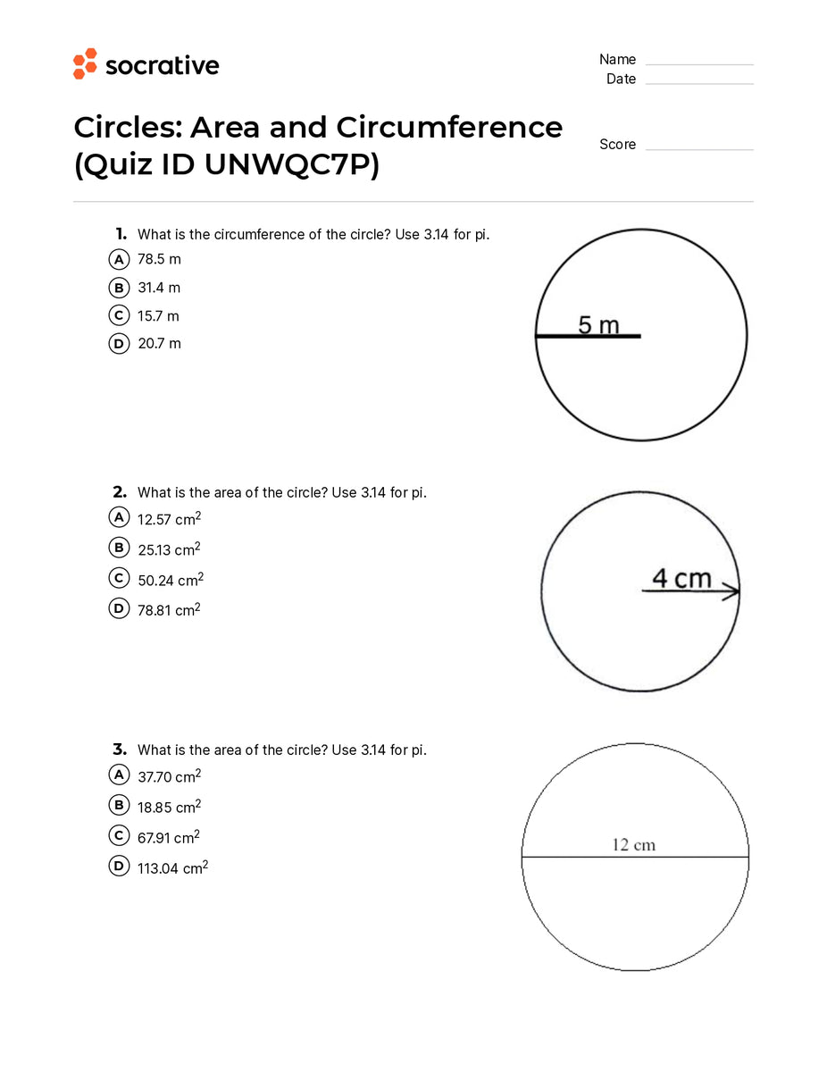 Circles Area And Circumference – Quiz Shop