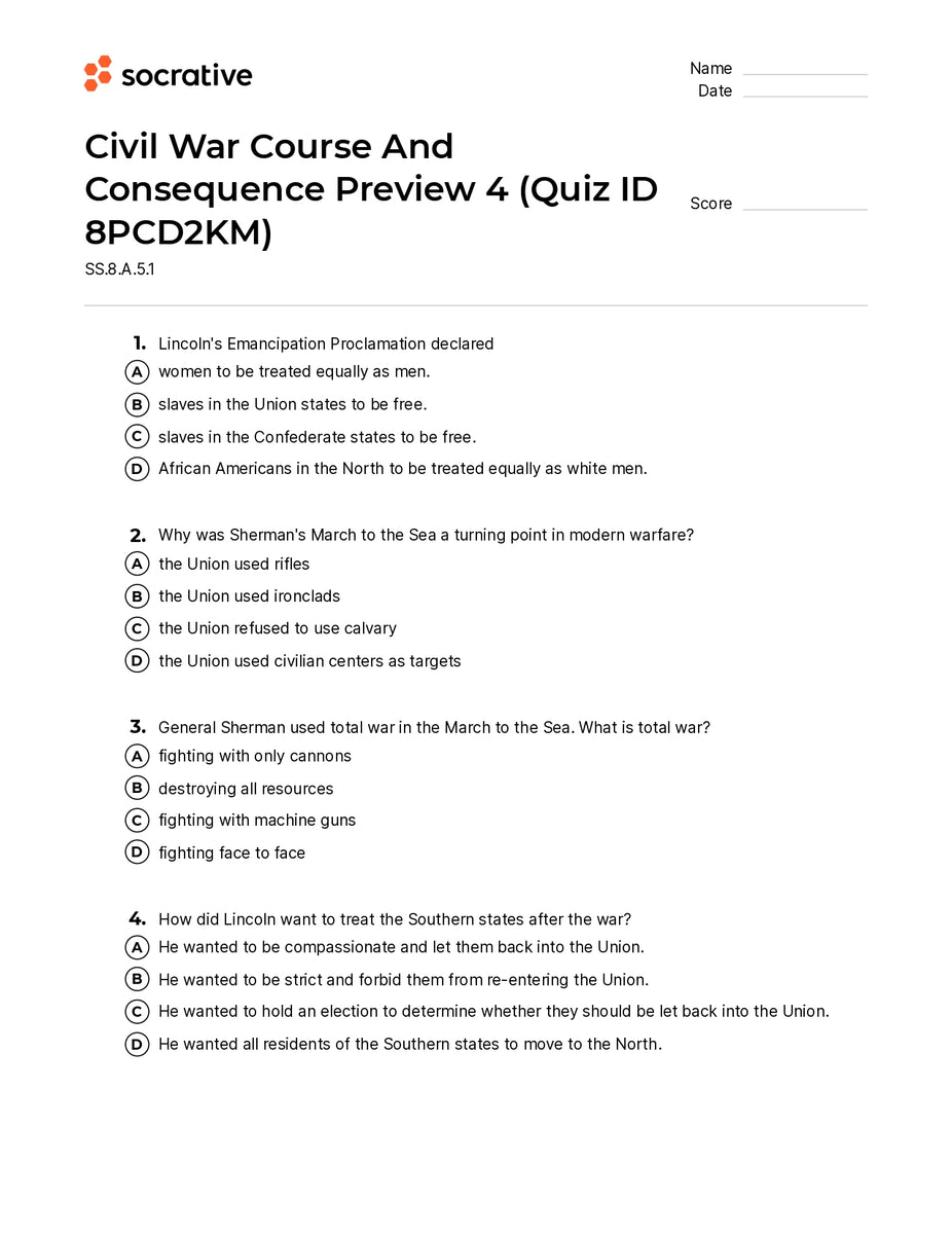 Civil War Course And Consequence Preview 4 – Quiz Shop