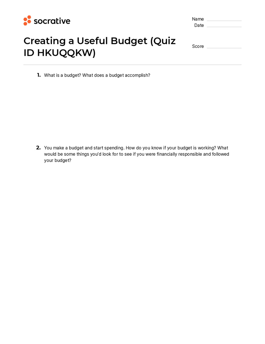 Creating A Useful Budget – Quiz Shop