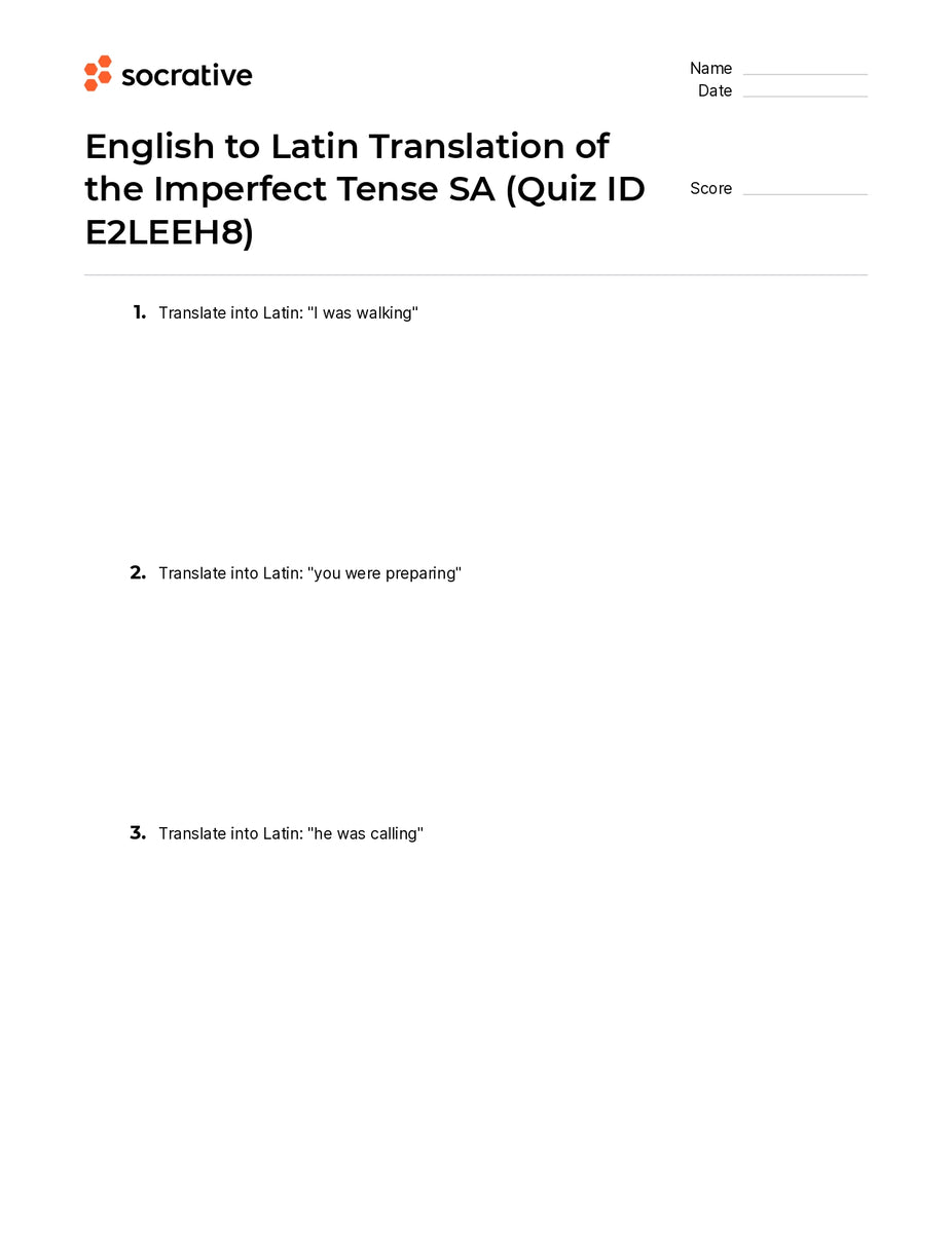 English To Latin Translation Of The Imperfect Tense Sa – Quiz Shop