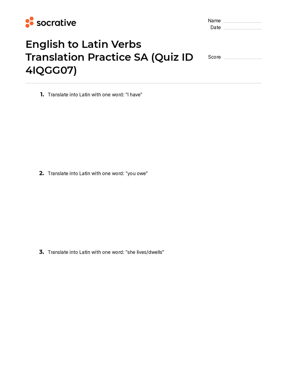 English To Latin Verbs Translation Practice Sa – Quiz Shop