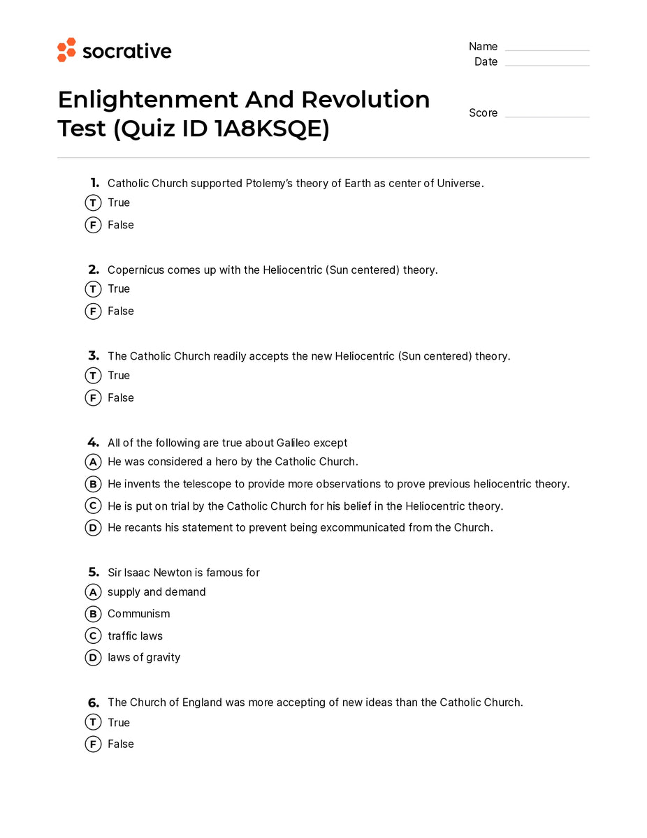 Enlightenment And Revolution Test – Quiz Shop