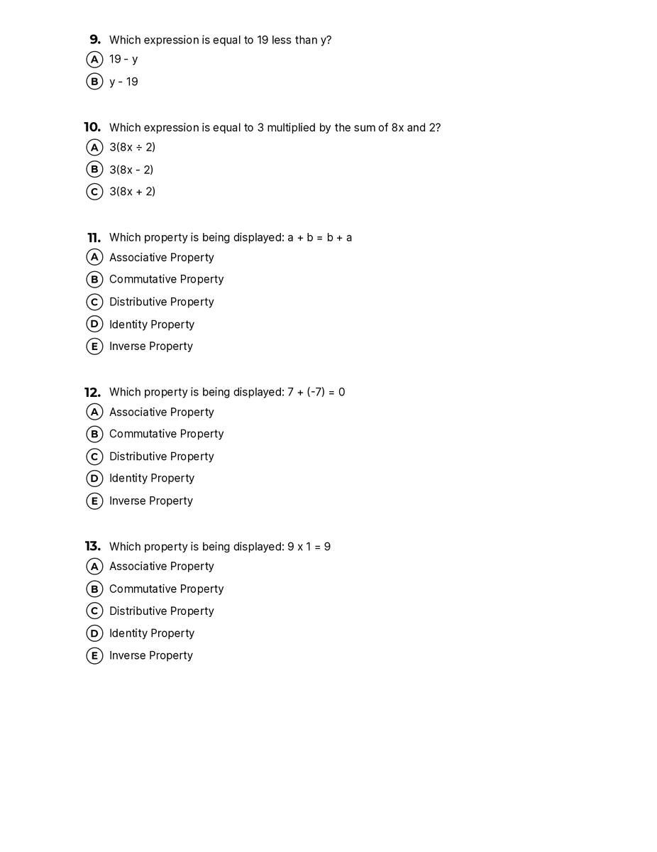 Evaluating Expressions Translating Between Math And Words Math Propert ...