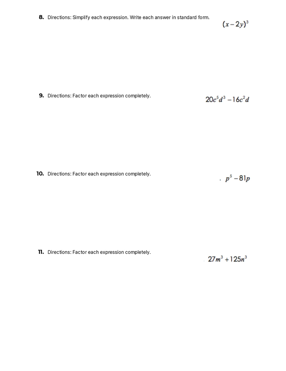Exponent And Polynomial Operations – Quiz Shop