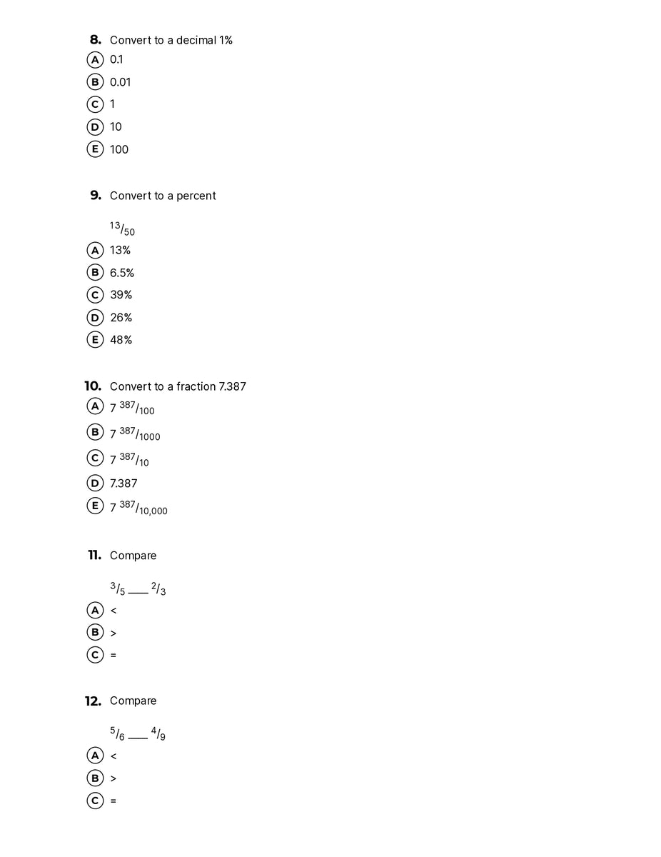 Fraction/Decimal/Percent Order And Compare Quiz – Quiz Shop