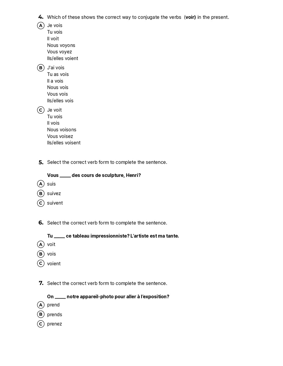 French 2-Grammar (2A Irregular Verb ) – Quiz Shop