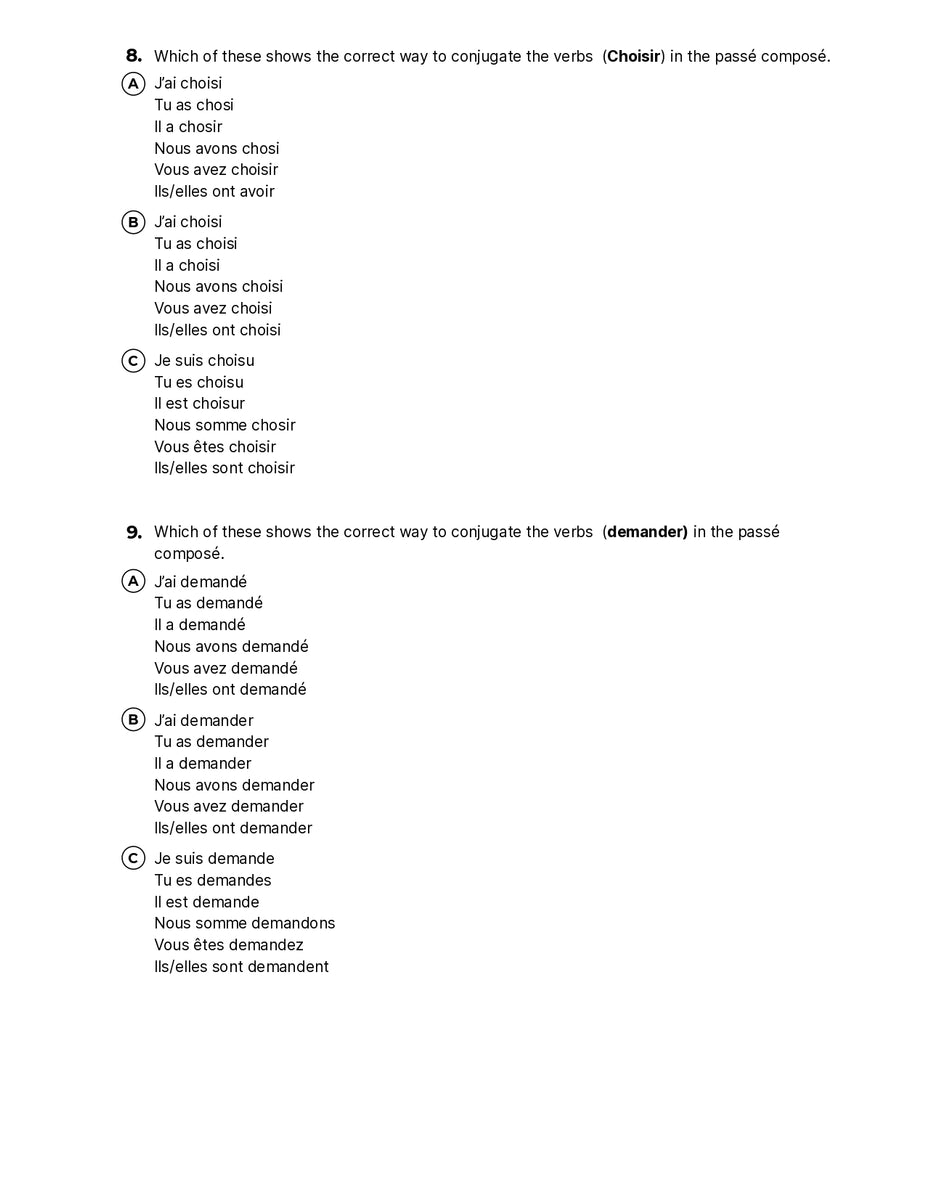 French 2-Grammar (Passe Compose With Avoir) ( 20 Questions) – Quiz Shop