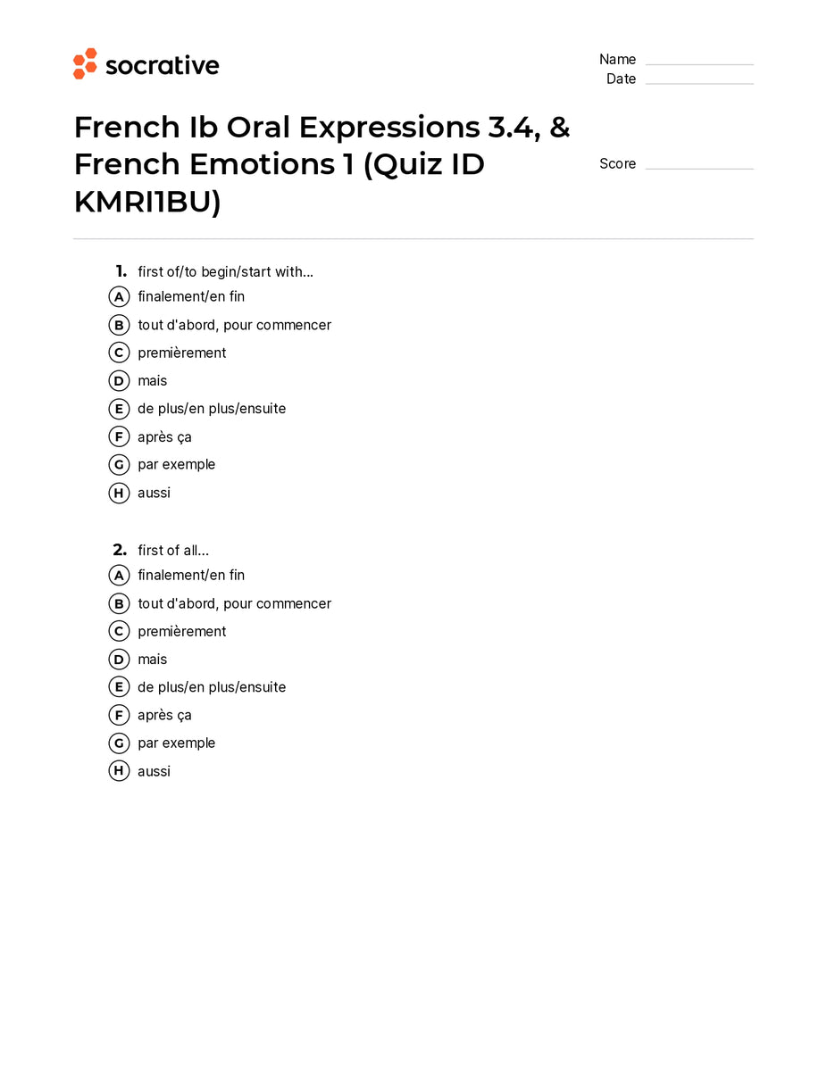 French Ib Oral Expressions 3.4 & French Emotions 1 – Quiz Shop