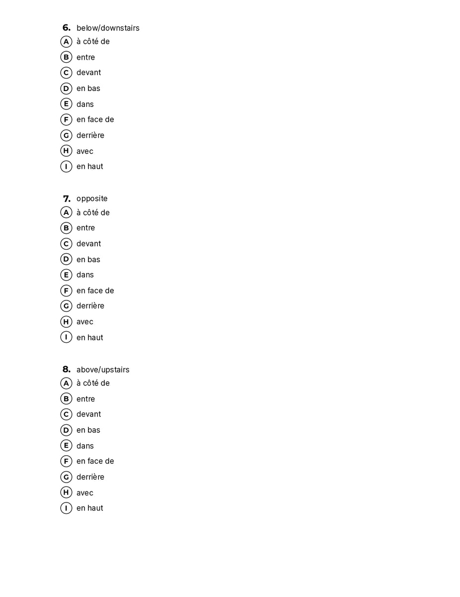 French Location Prepositions 1 – Quiz Shop