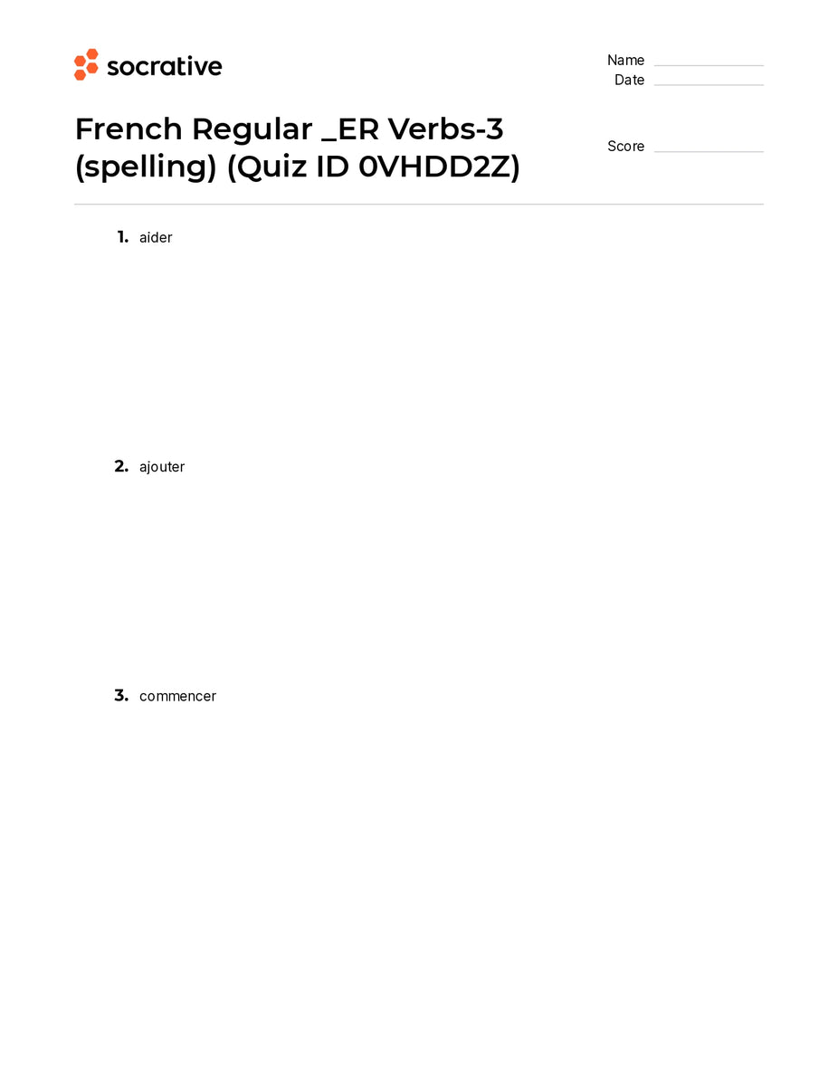 French Regular _Er Verbs-3 (Spelling) – Quiz Shop
