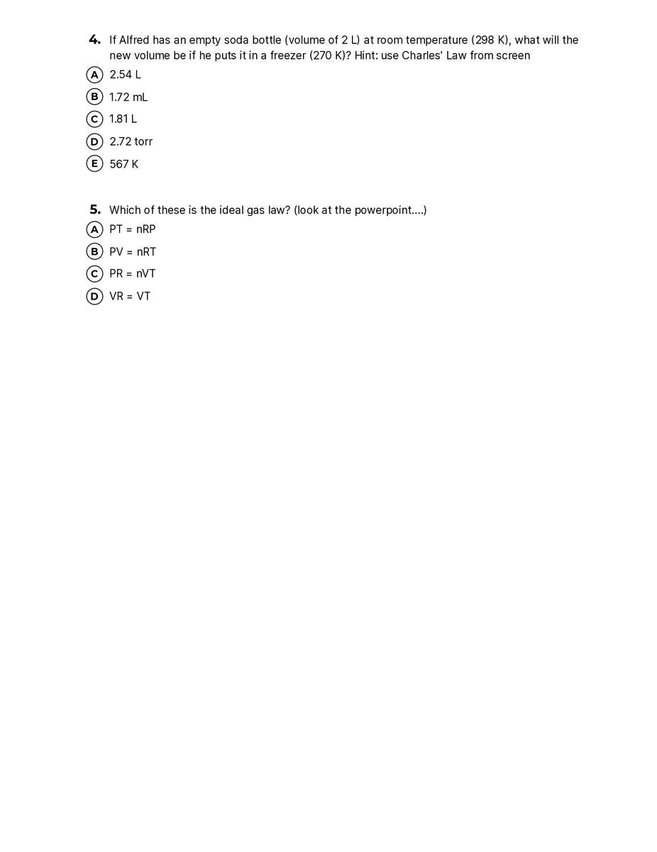 Gas Laws Warm Up – Quiz Shop