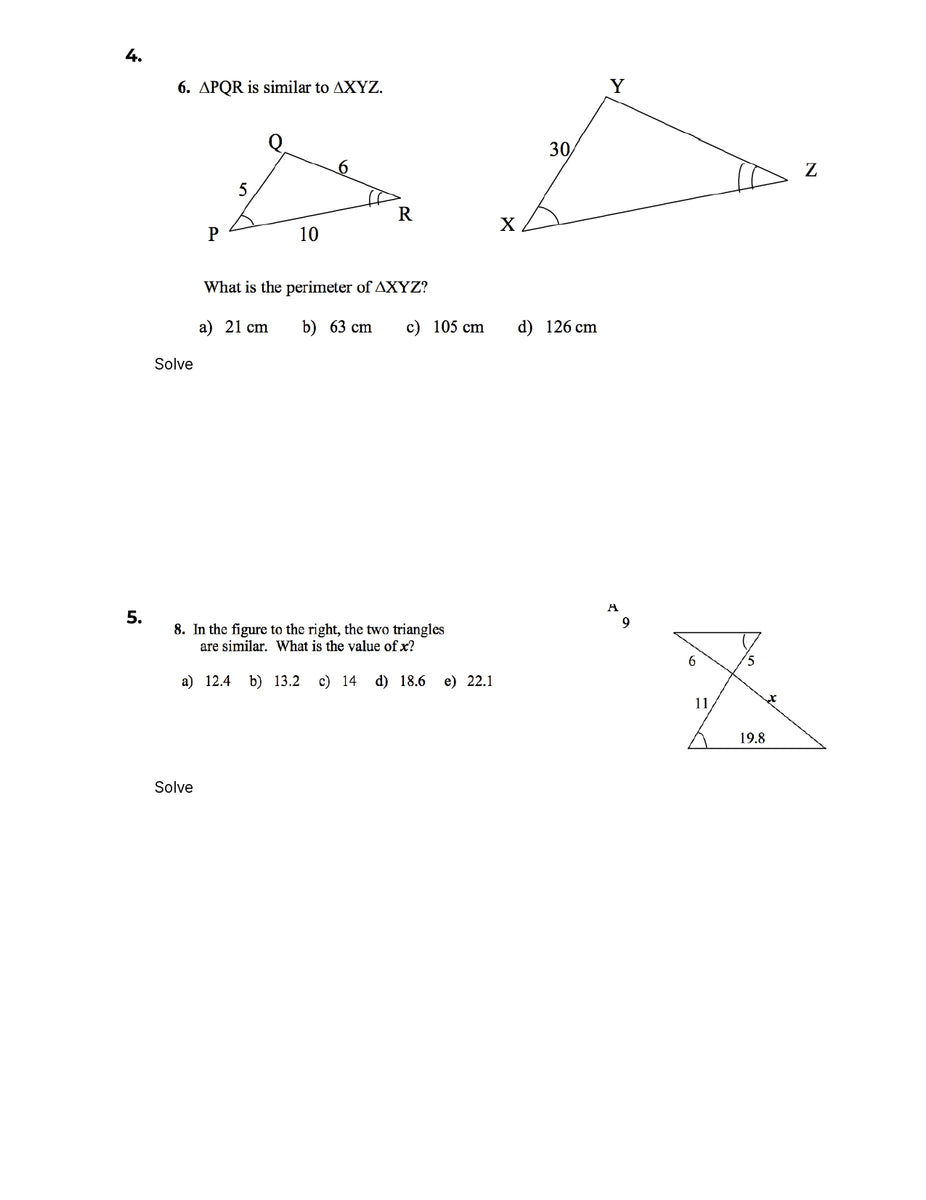 Geometry Triangle Ratio And Similarities Set C – Quiz Shop