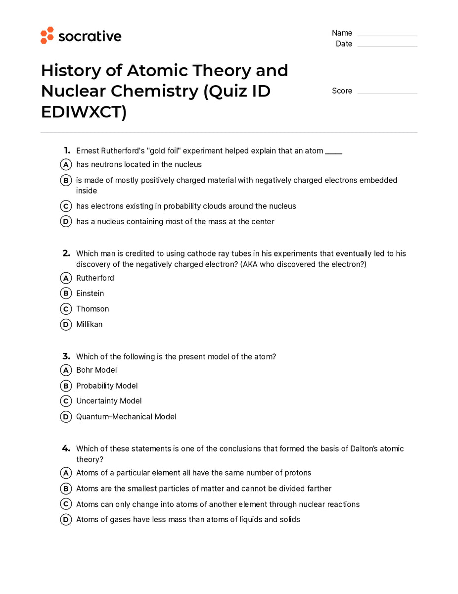 History Of Atomic Theory And Nuclear Chemistry – Quiz Shop