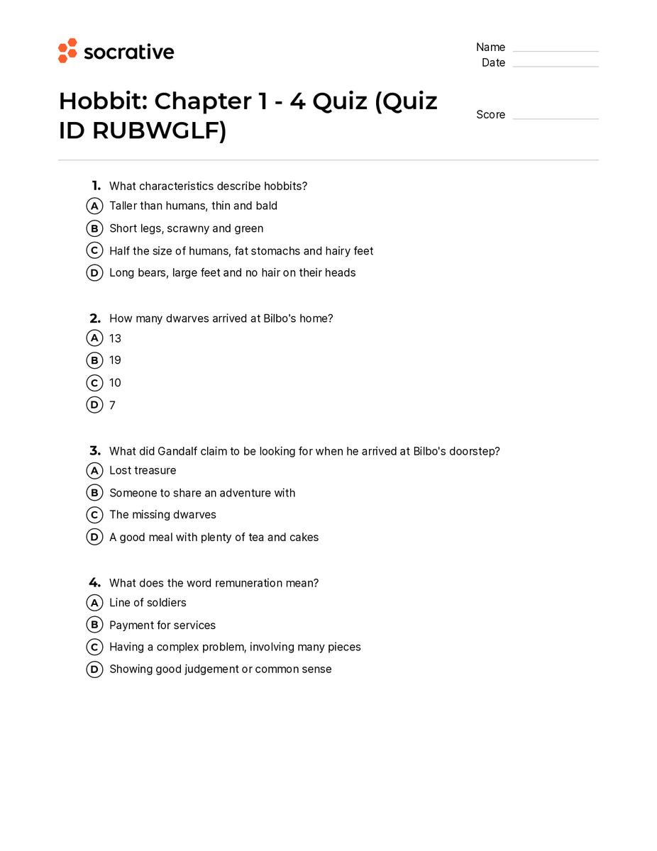Hobbit Chapter 1-4 Quiz – Quiz Shop