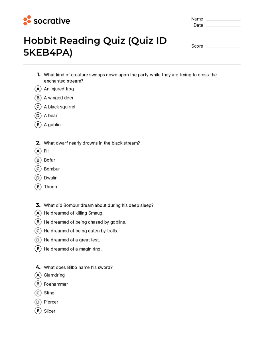 Hobbit Reading Quiz – Quiz Shop