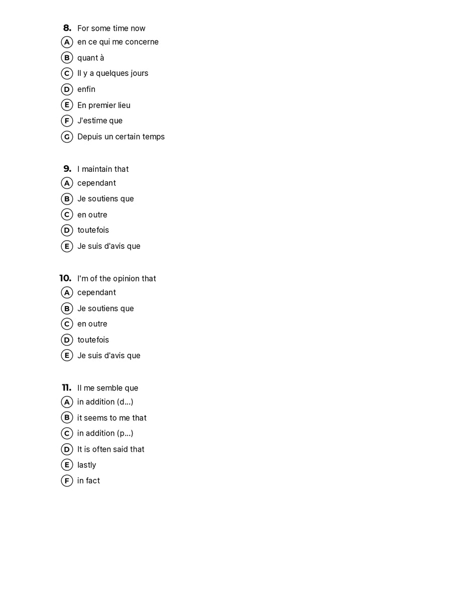 Ib French Connector Phrases-Part 1 – Quiz Shop