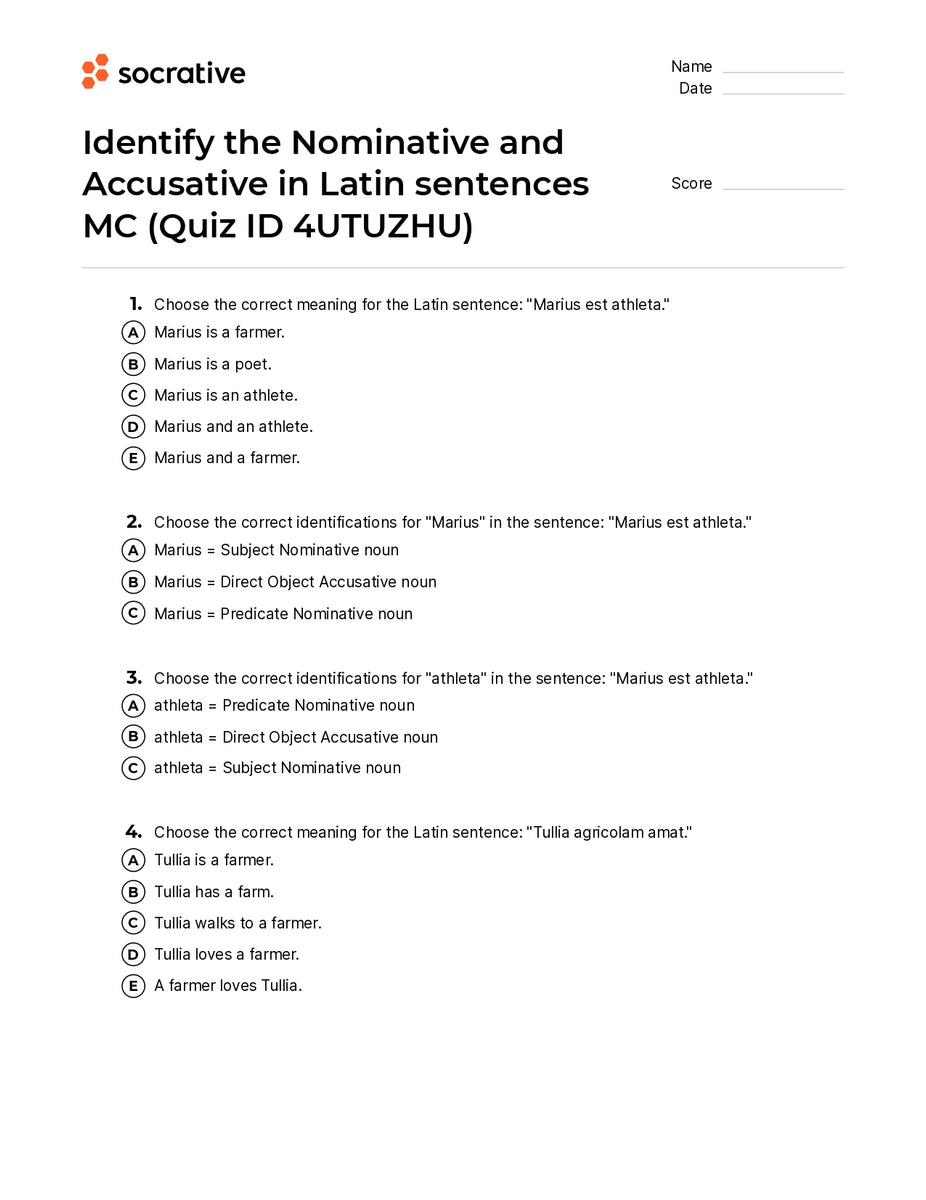 Identify The Nominative And Accusative In Latin Sentences Mc – Quiz Shop