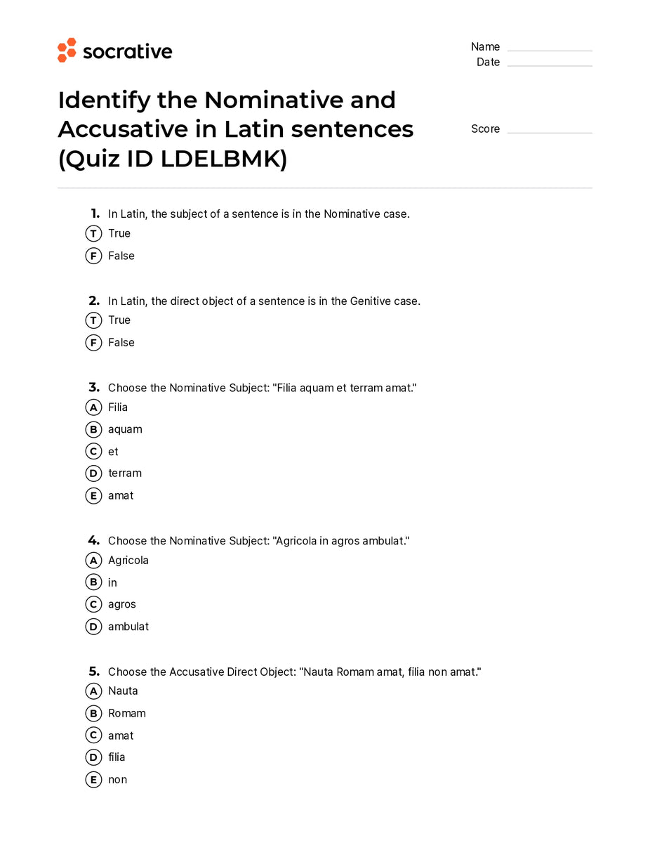 Identify The Nominative And Accusative In Latin Sentences – Quiz Shop