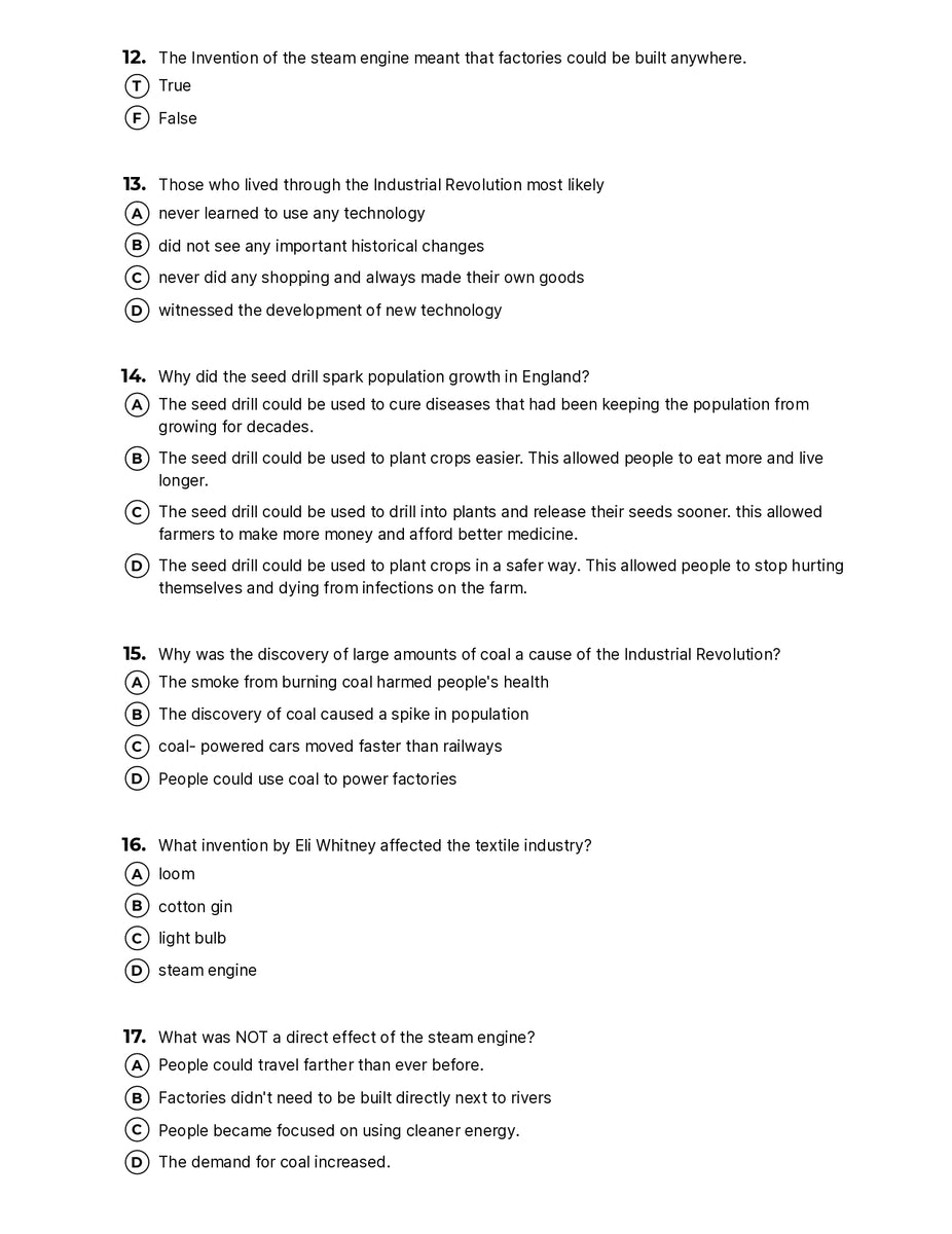 Industrial Revolution Test – Quiz Shop