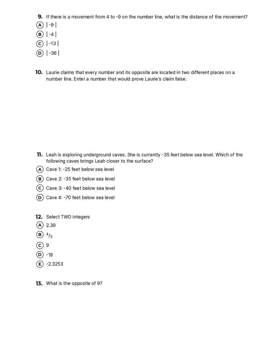 Integer Word Problem Practice – Quiz Shop