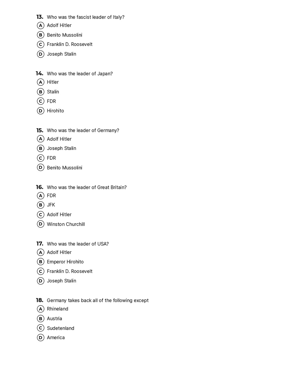 Interwar Period And World War 2 Test (Bbb) – Quiz Shop