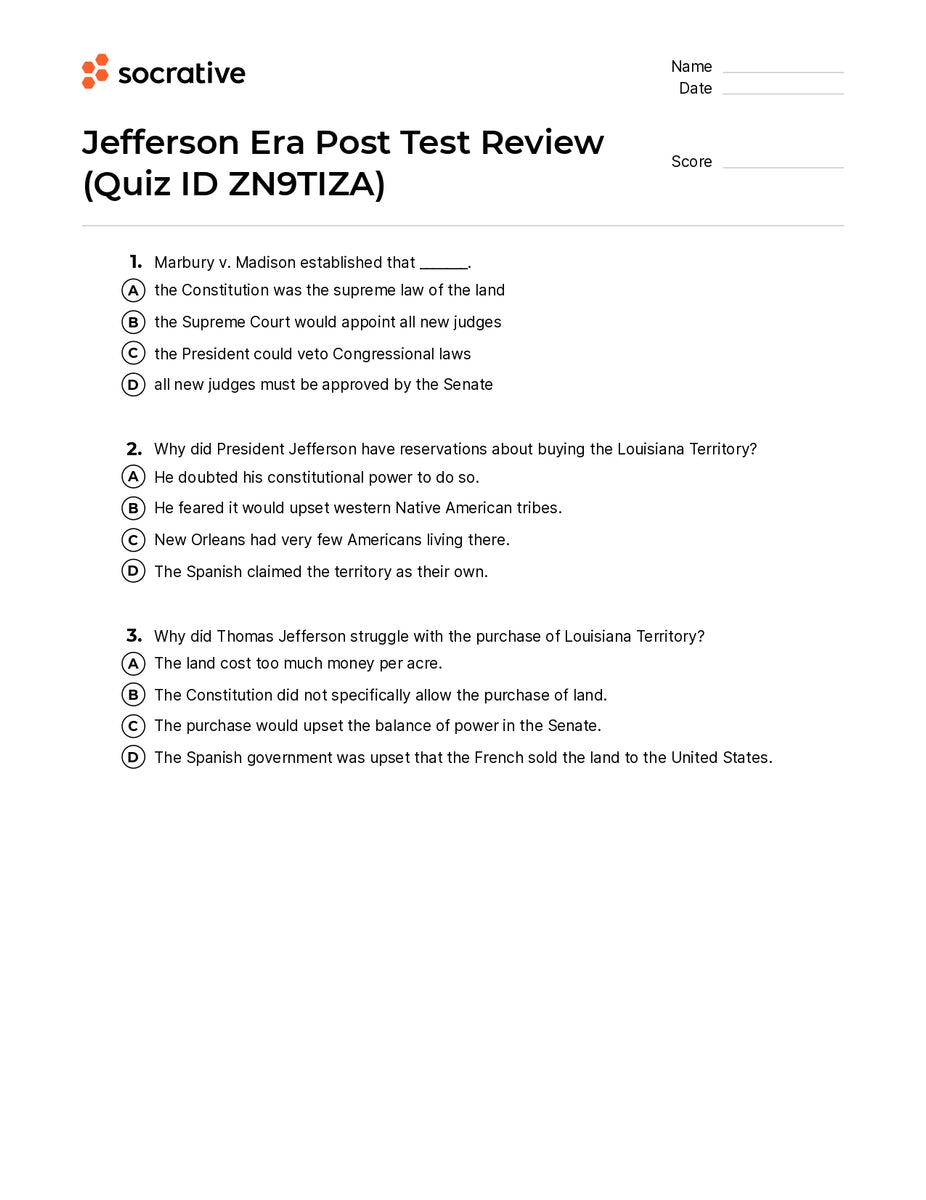 Jefferson Era Post Test Review – Quiz Shop