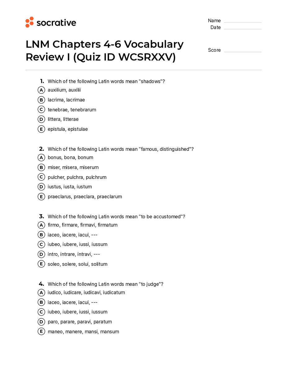 Lnm Chapters 4-6 Vocabulary Review I – Quiz Shop