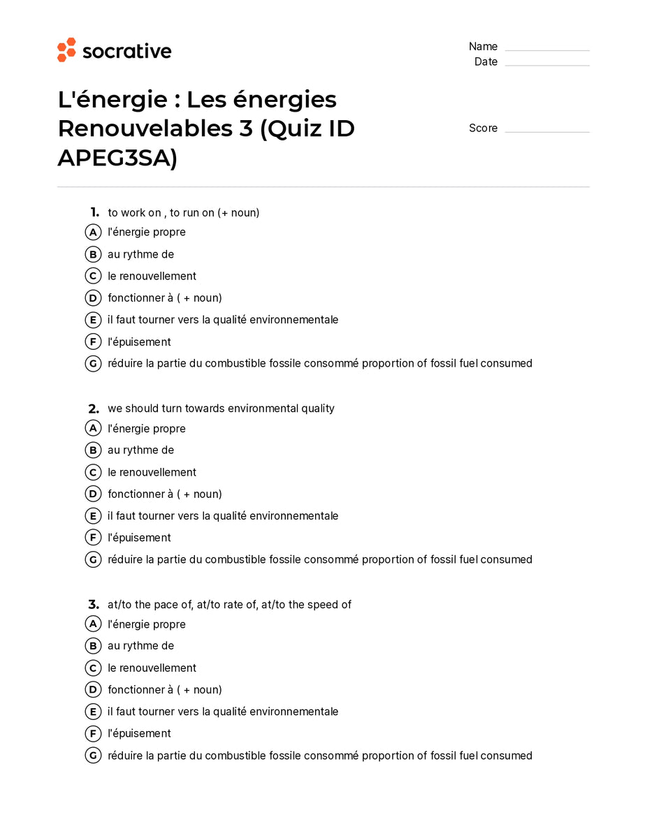 L'Énergie Les Énergies Renouvelables 3 – Quiz Shop