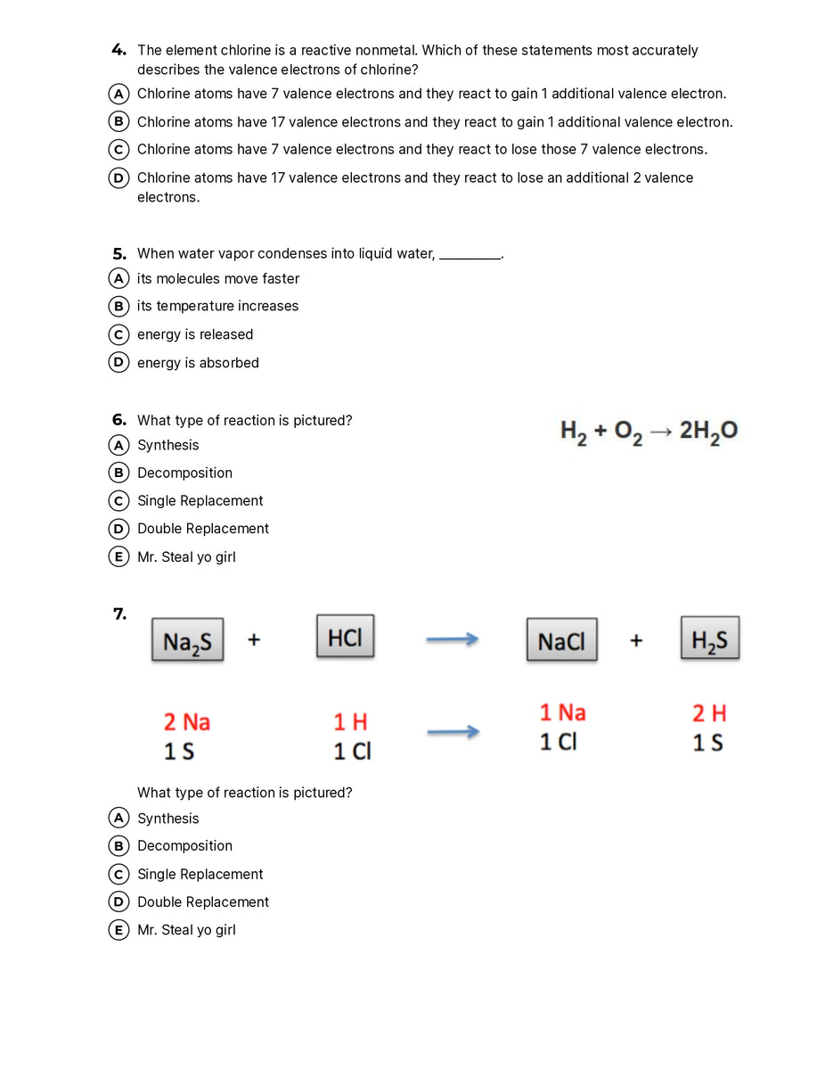 Law Of Conservation Of Matter And Types Of Reactions – Quiz Shop
