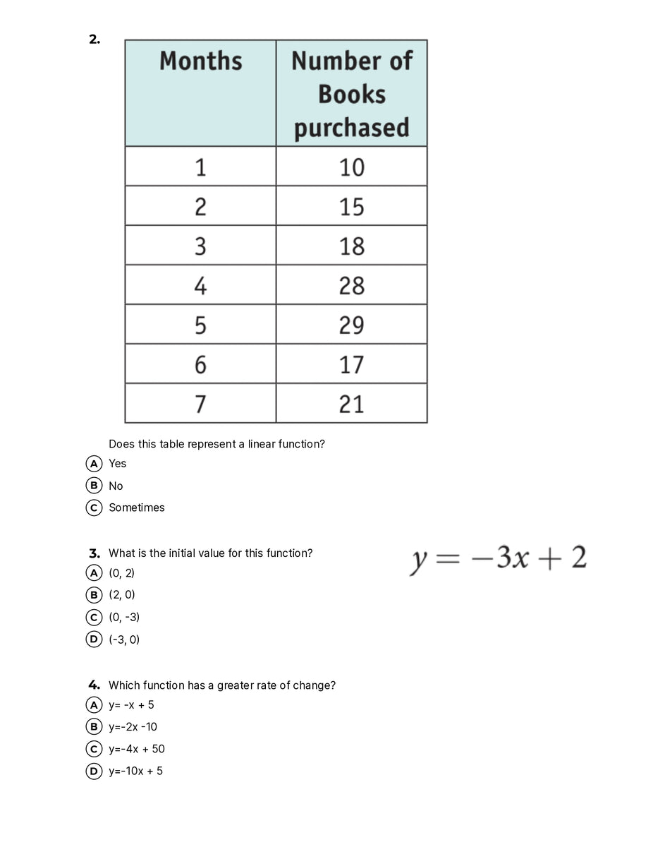 Linear Functions A – Quiz Shop