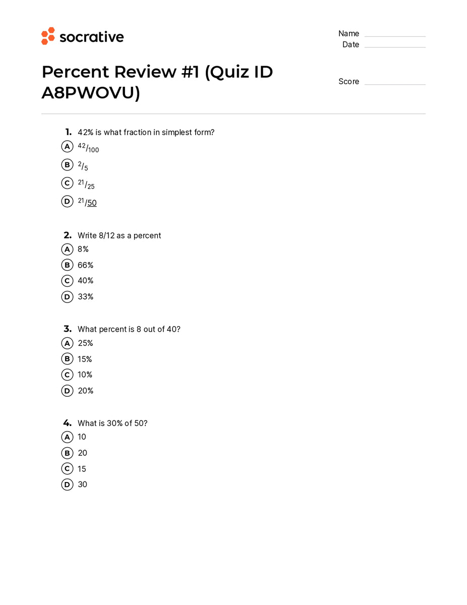 Percent Review 1 – Quiz Shop