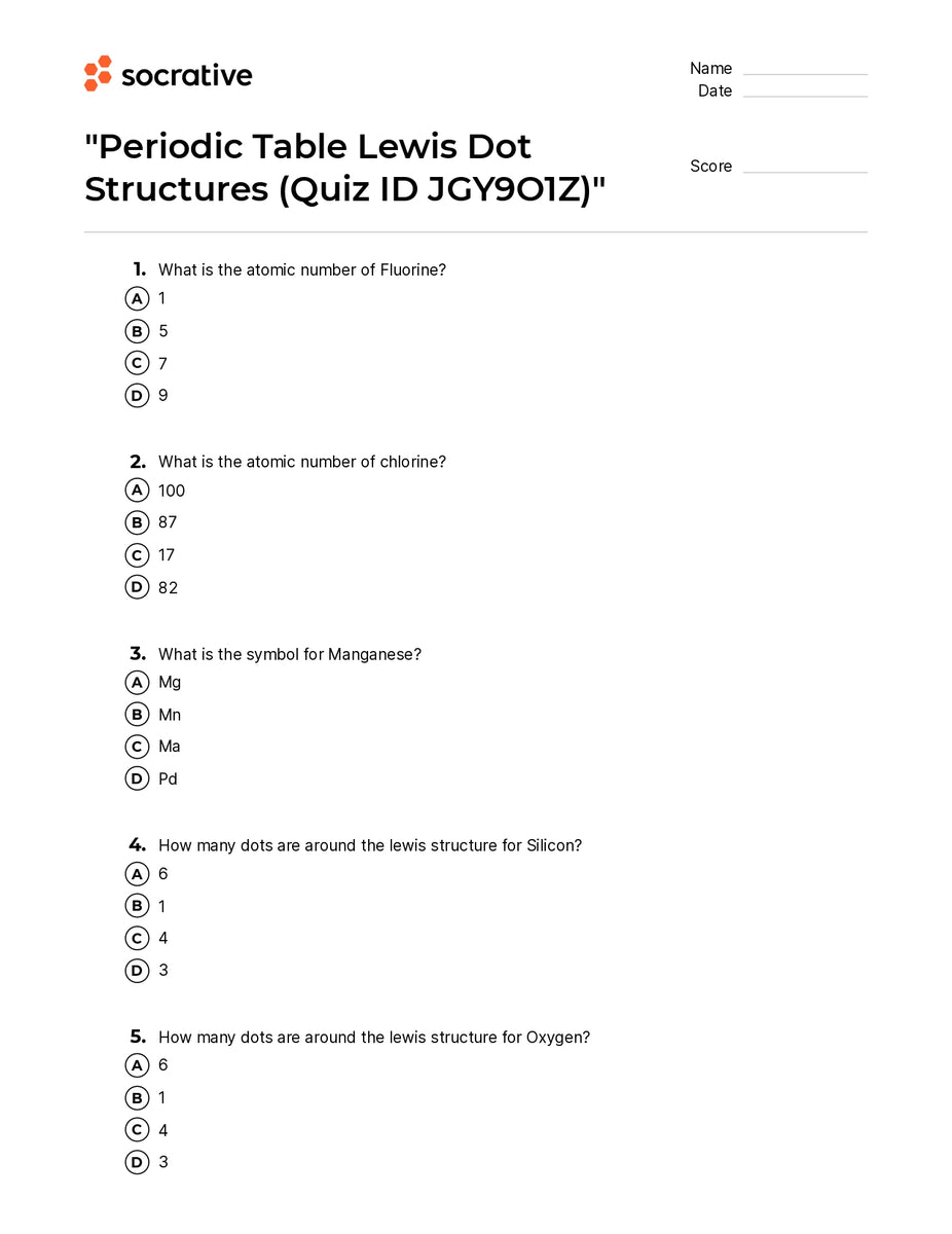 Periodic Table Lewis Dot Structures – Quiz Shop
