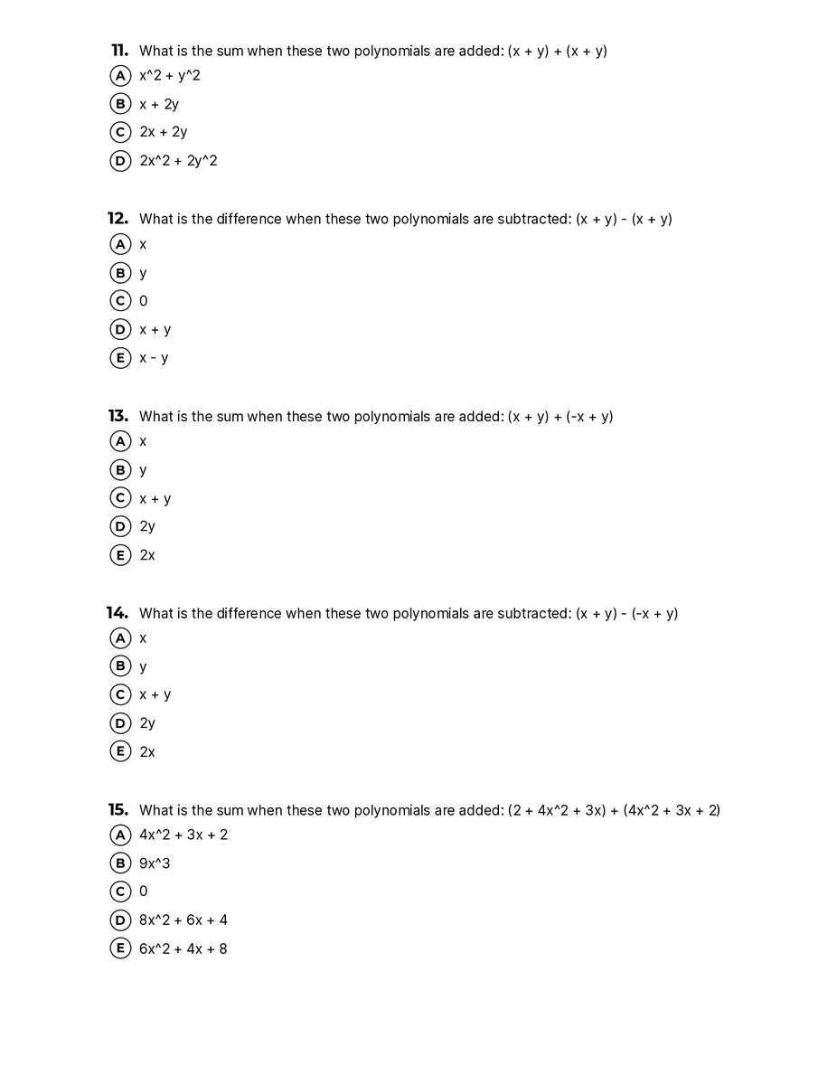 Polynomial Classifying Addition Subtracting Multiplying – Quiz Shop