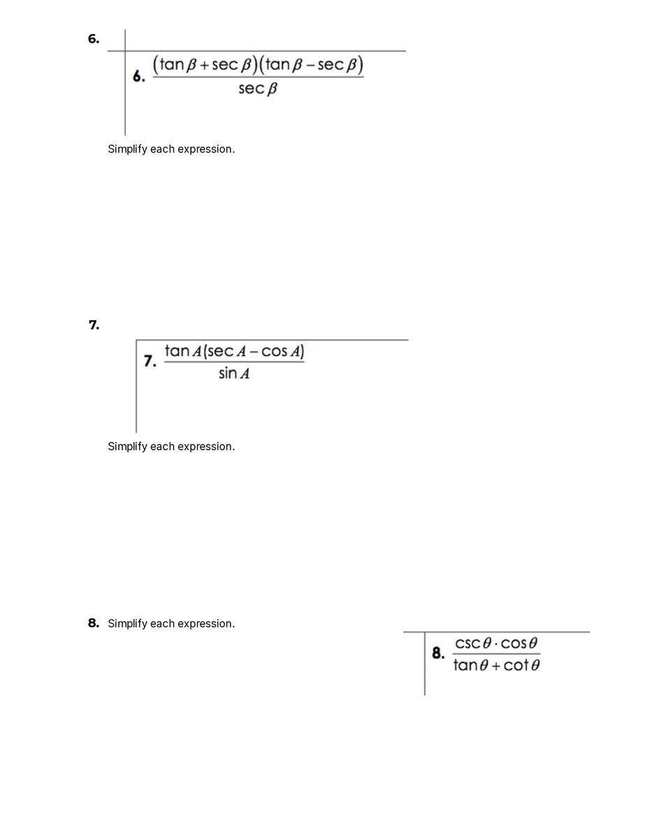 Pre-Calculussimplifying Trigonometric Identities – Quiz Shop