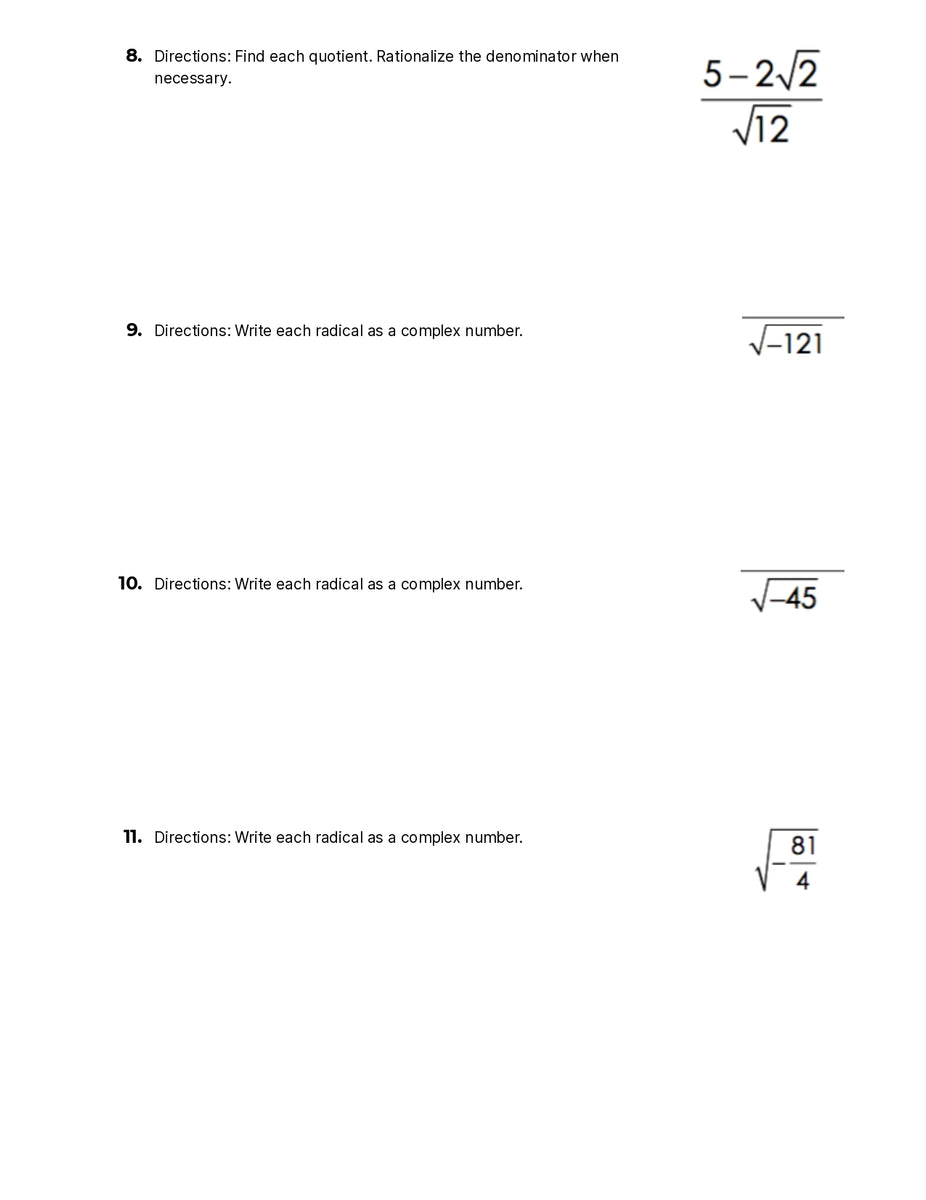 Precalculus Radical Expressions And Complex Numbers – Quiz Shop