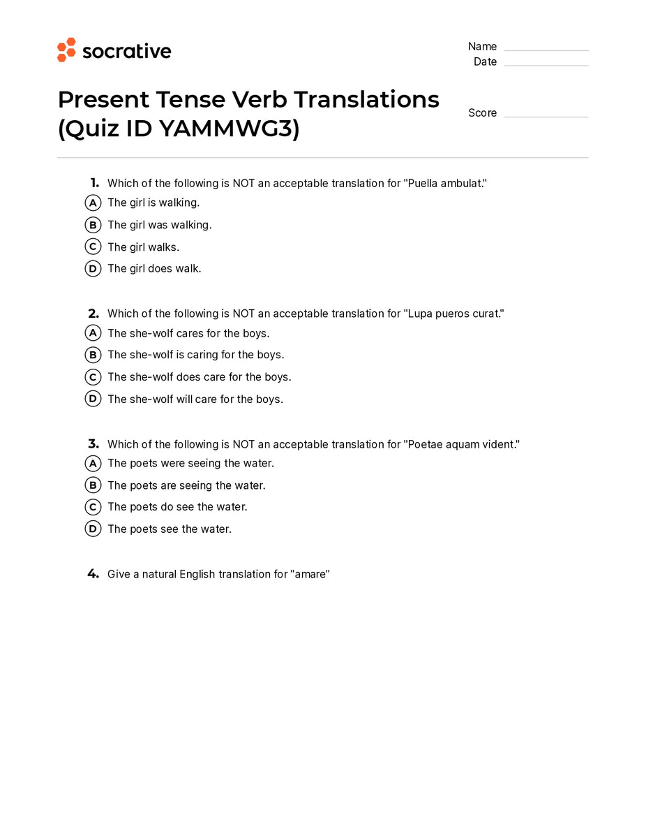 Present Tense Verb Translations – Quiz Shop