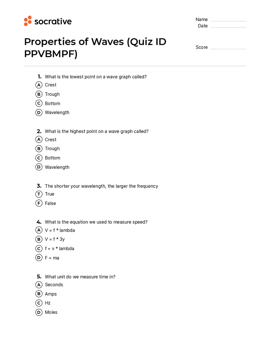 Properties Of Waves – Quiz Shop