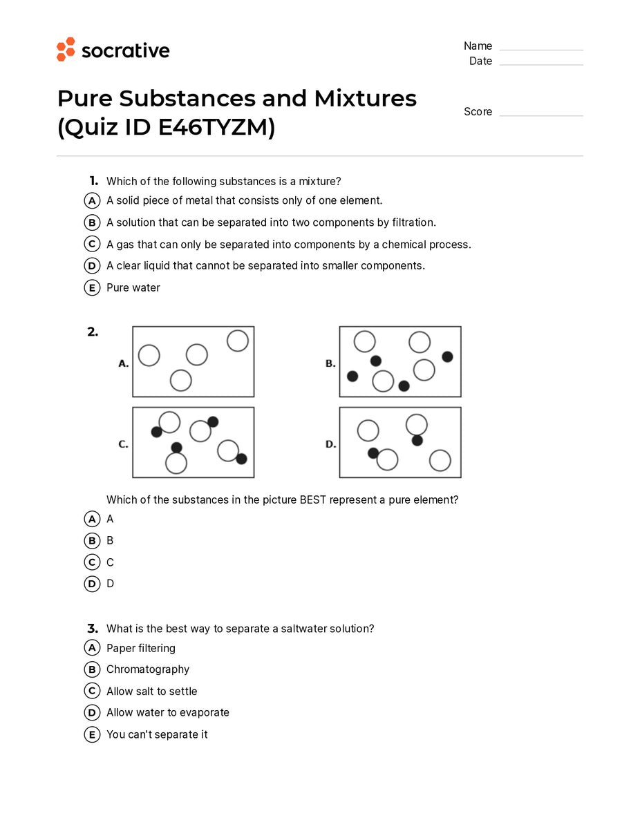 Pure Substances And Mixtures – Quiz Shop