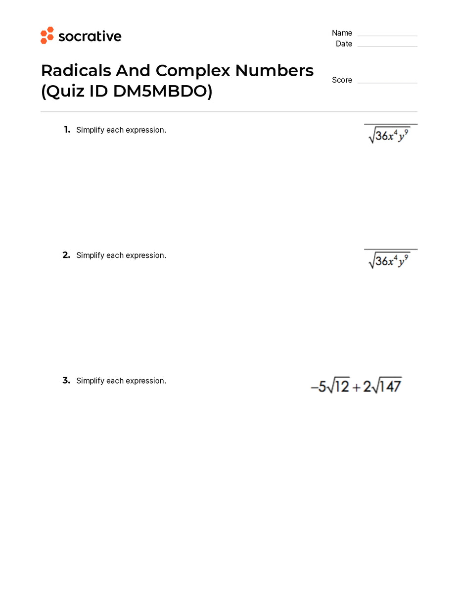 Radicals And Complex Numbers – Quiz Shop