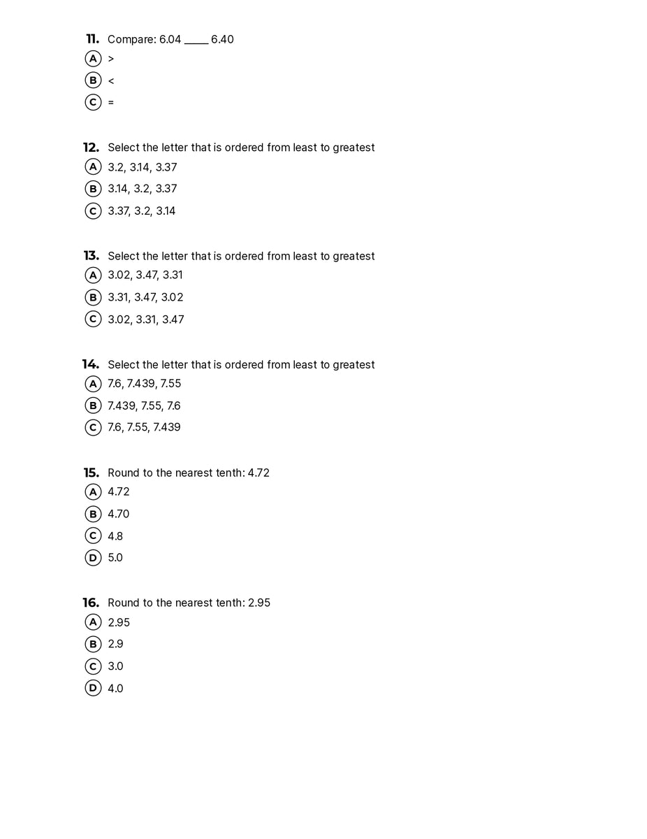 Reading Writing Comparing Ordering And Rounding Decimals Quiz Ii – Quiz ...