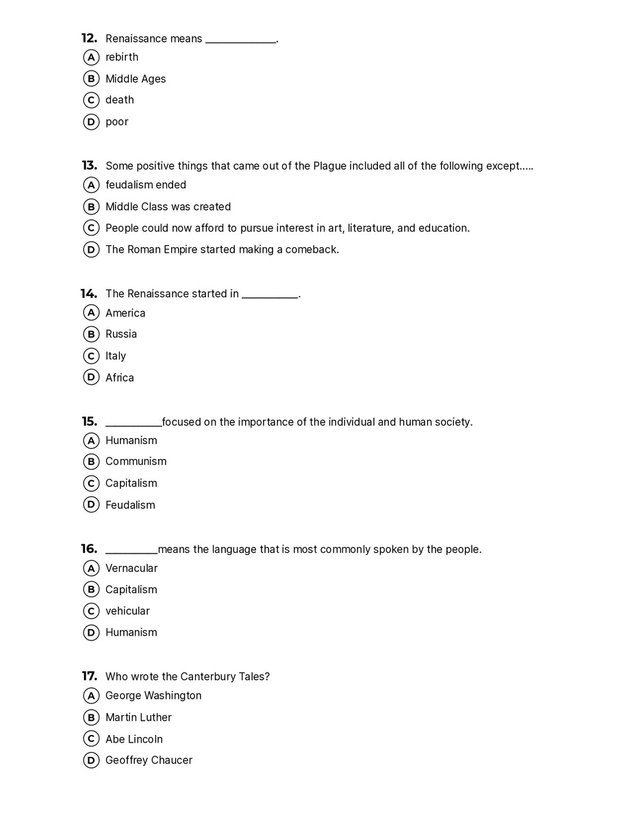 Renaissance And Reformation Test – Quiz Shop