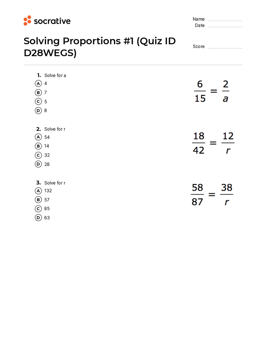 Solving Proportions 1 – Quiz Shop