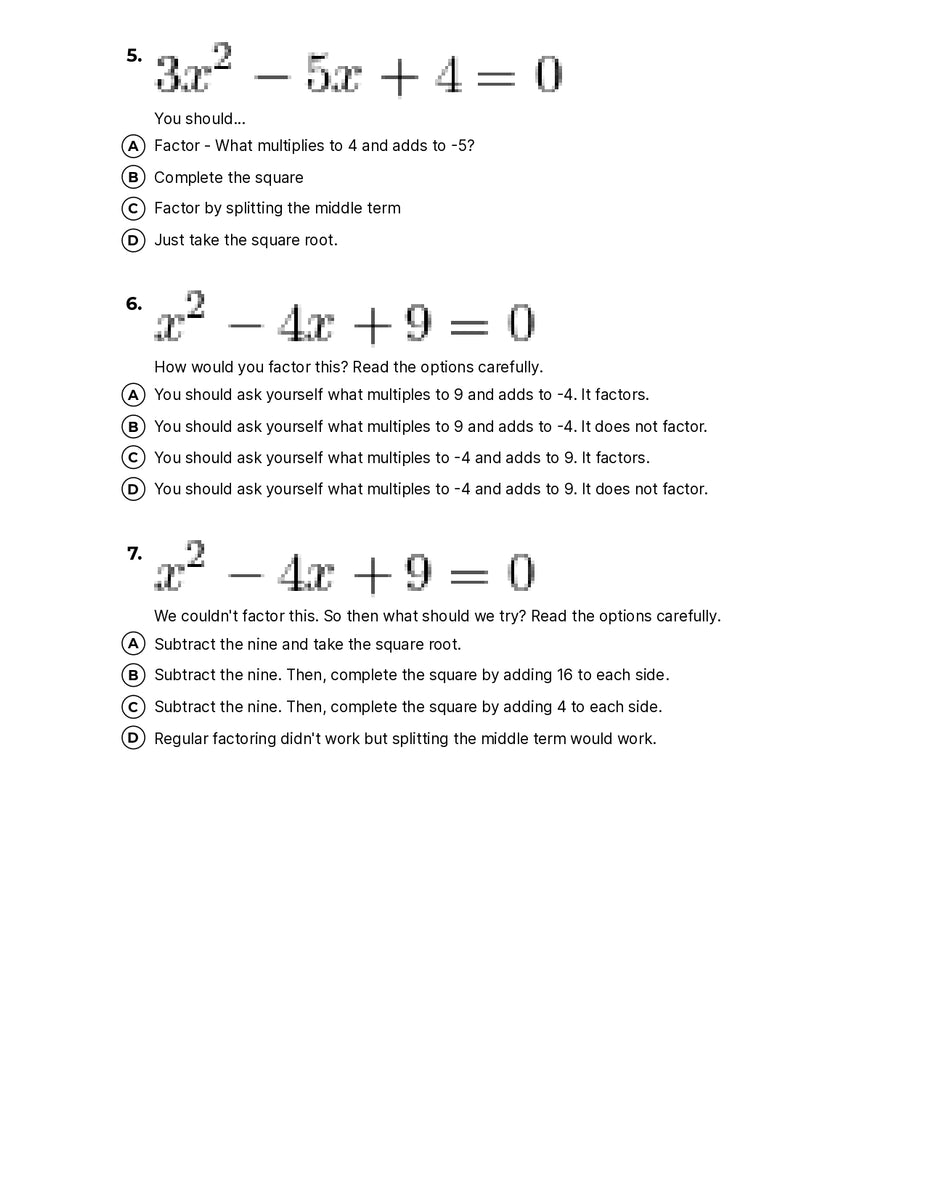 Solving Quadratic Equations – Quiz Shop